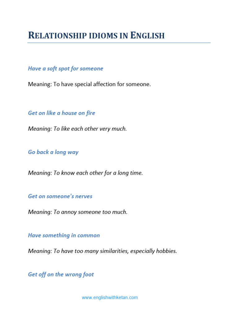Relationship Idioms English | PDF