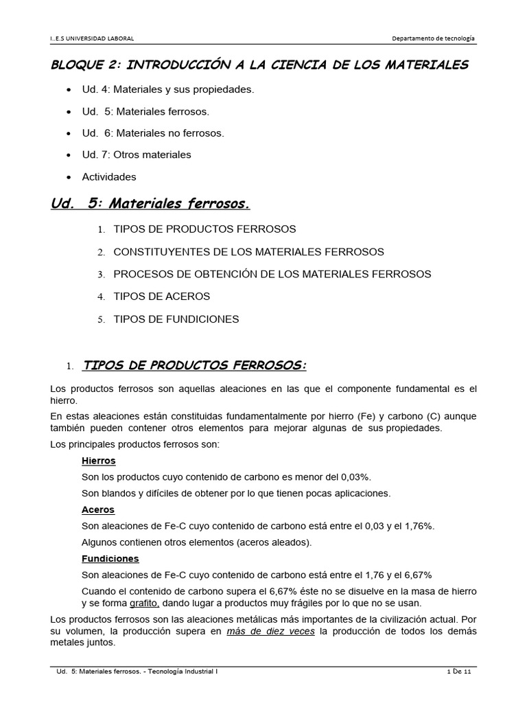 Propiedades y Tipos de Materiales Ferrosos | PDF | Hierro | Hierro fundido