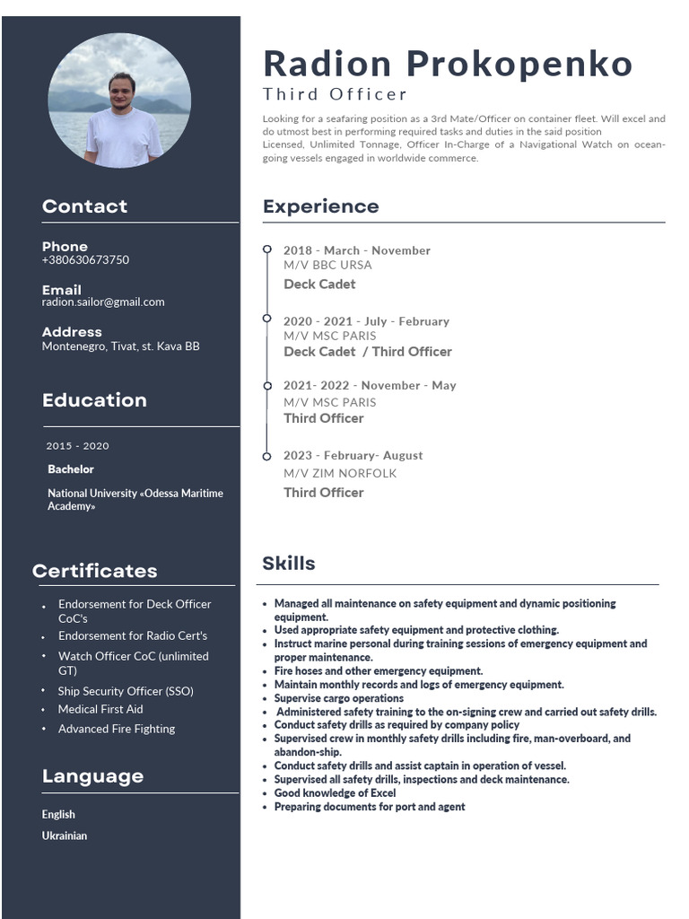 3rd Officer Resume for Seafaring Position | PDF | Shipping | Water ...