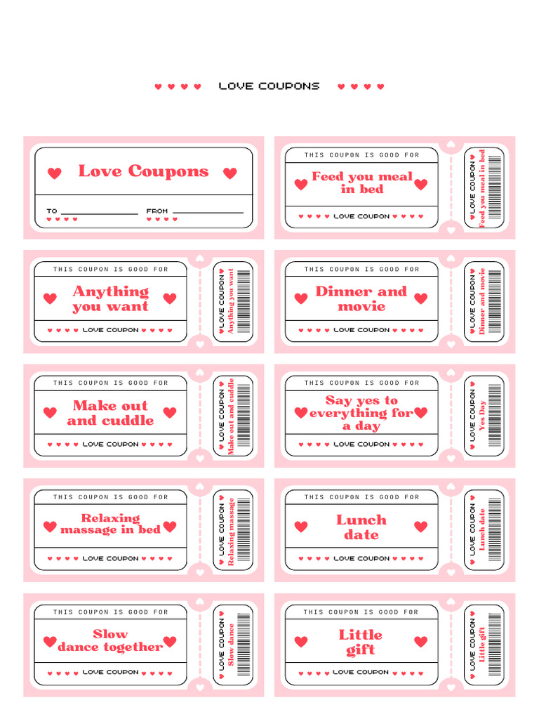 Pink Modern Printable Valentine's Day Tickets Love Coupon | PDF | Meal