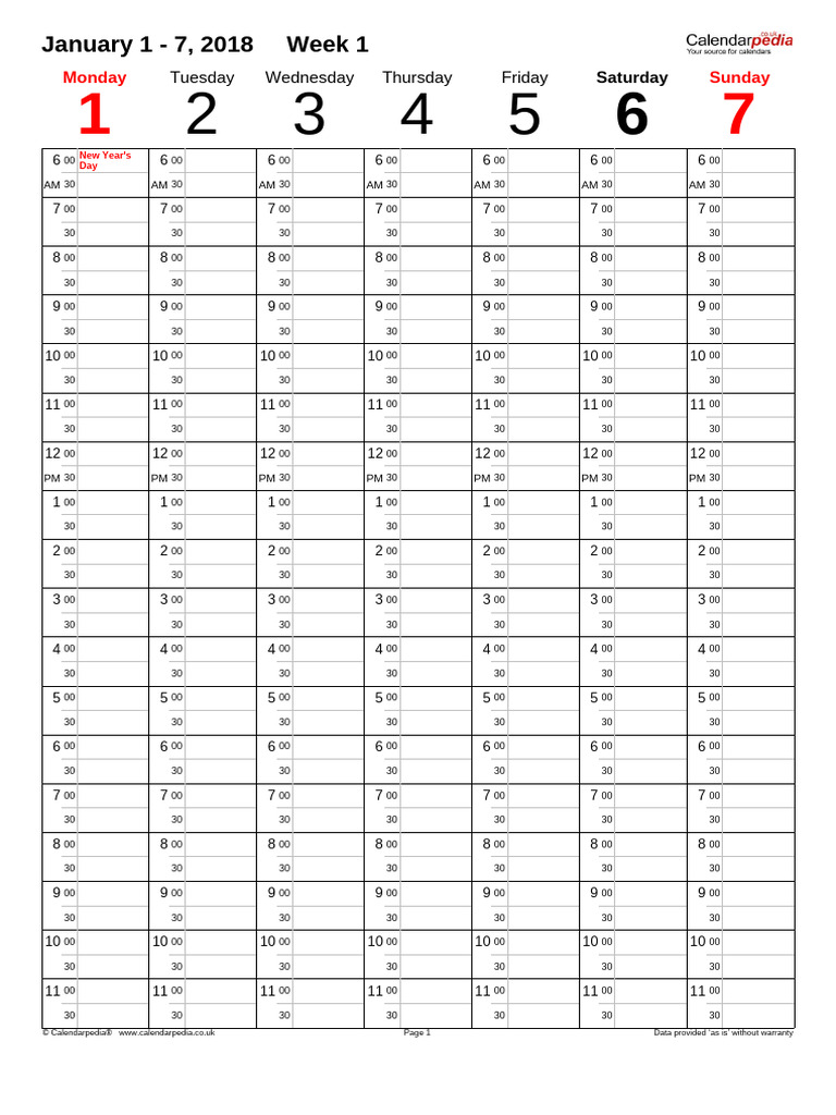 Weekly Calendar 2018 Portrait Time Management | PDF