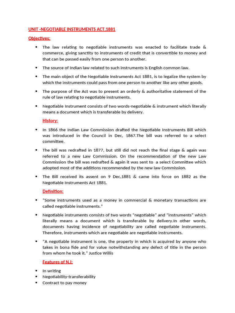 Module - Negotiable Instruments Act | PDF | Cheque | Negotiable Instrument