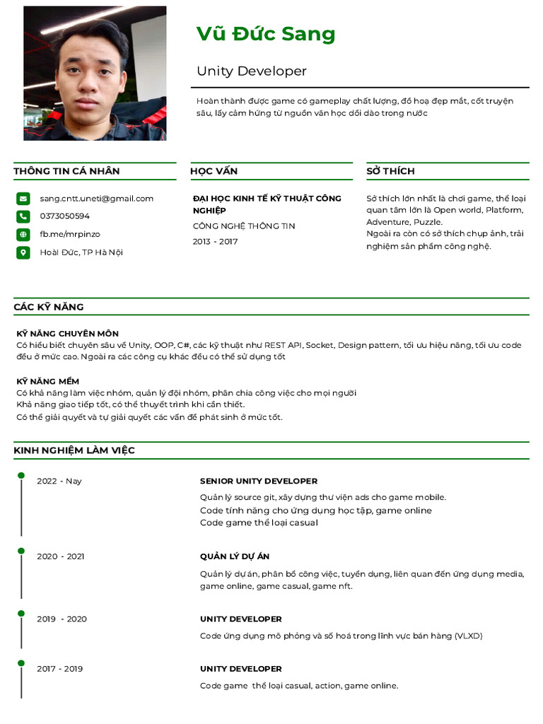 CV - Unity Developer - Vu Duc Sang | PDF
