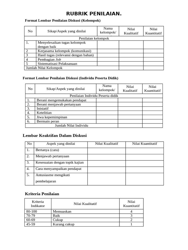 Rubrik Penilaian Kelompok | PDF