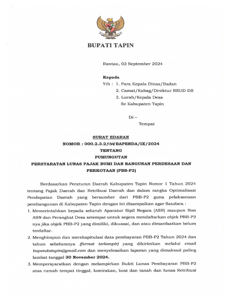 SE Persyaratan Bukti Lunas PBB-P2 | PDF