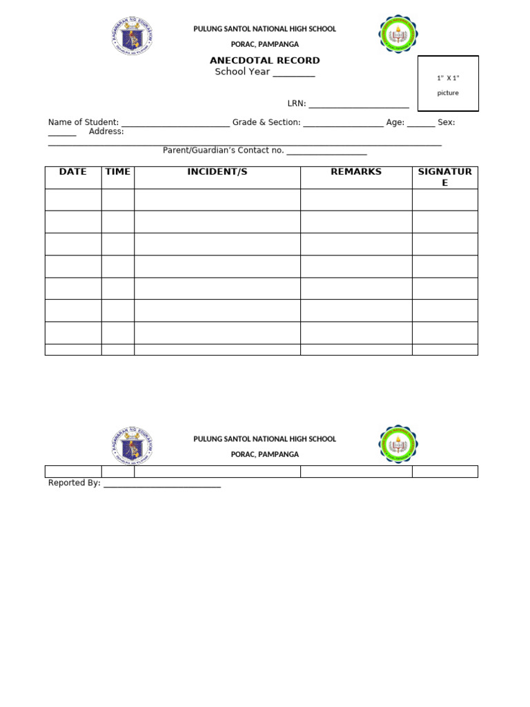 Anecdotal Record Template for Students | PDF