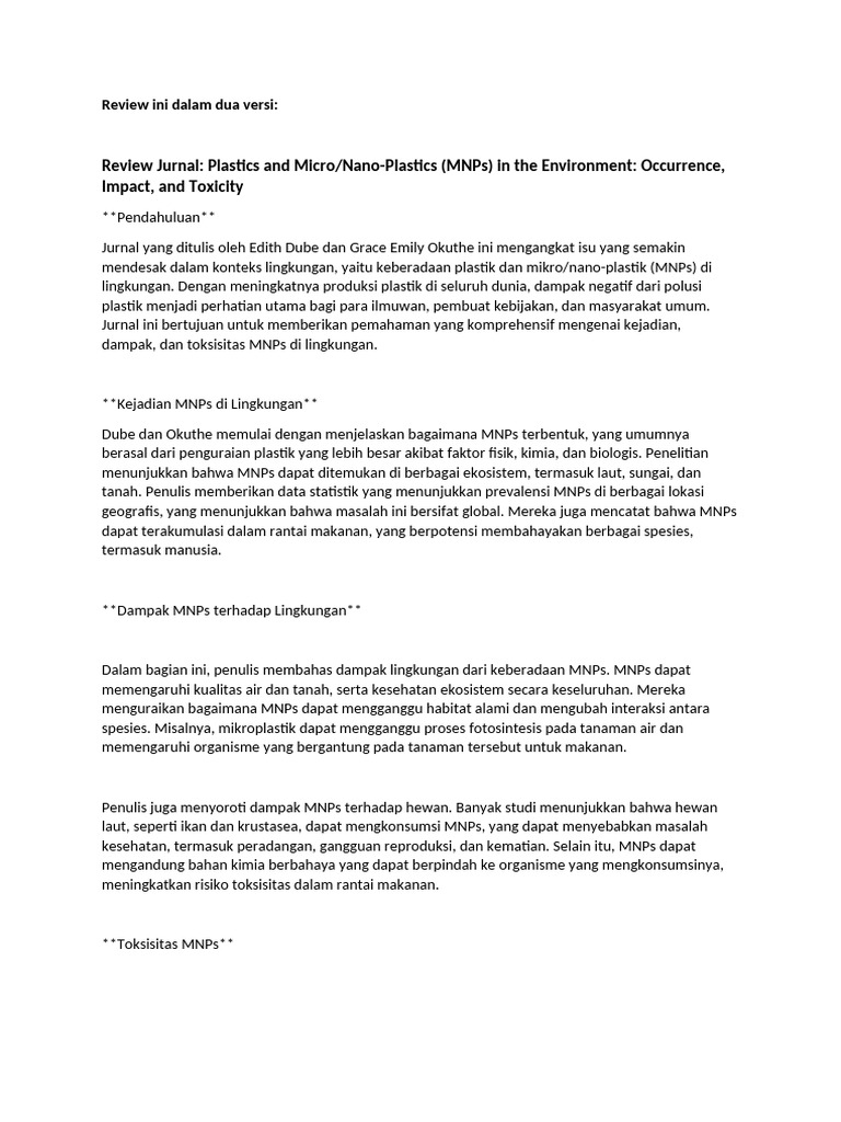 21 Review Jurnal Plastics and Micro Nano Plastics - MNPs - in The ...
