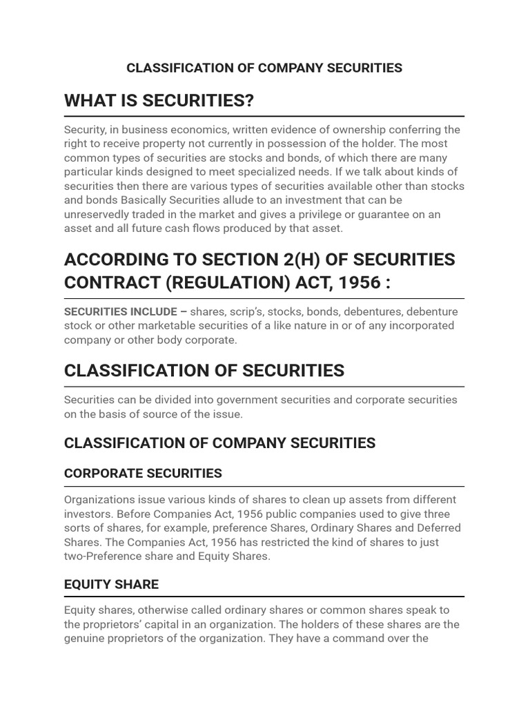 2c Classification of Company Securities Corporate Law | PDF ...