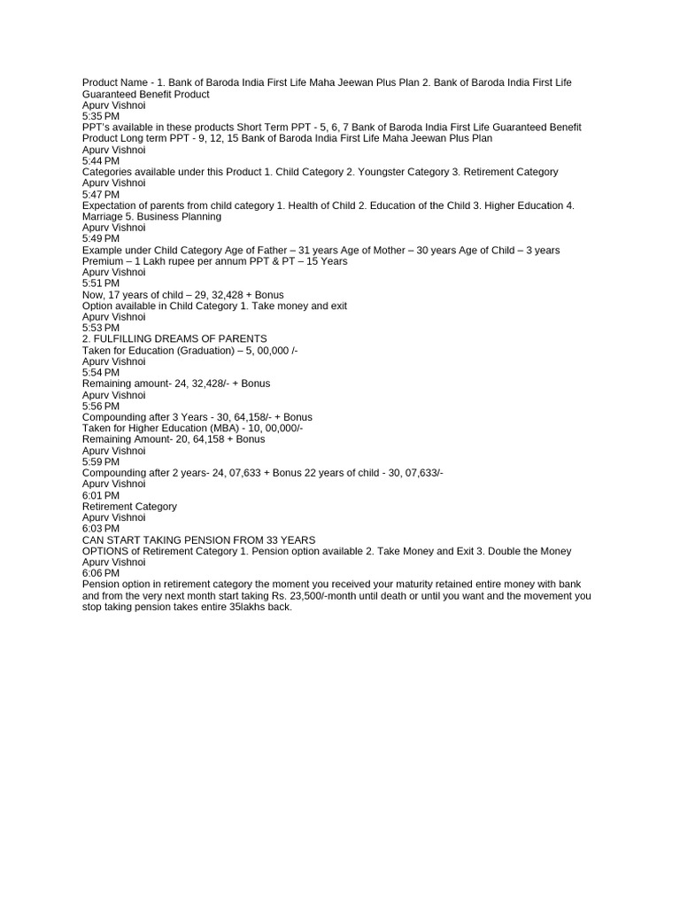 Bank of Baroda Life Insurance Plans | PDF