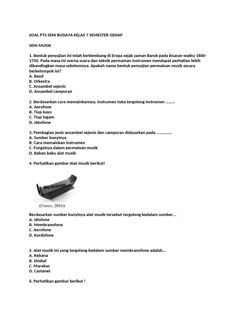 Soal PTS Seni Budaya Kelas 7 Semester Genap | PDF