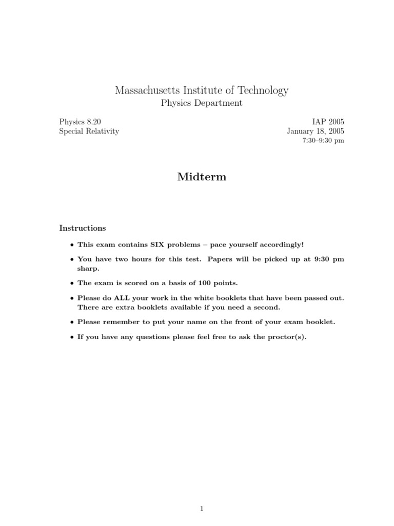 Midterm 05 Pdf Spacetime Special Relativity