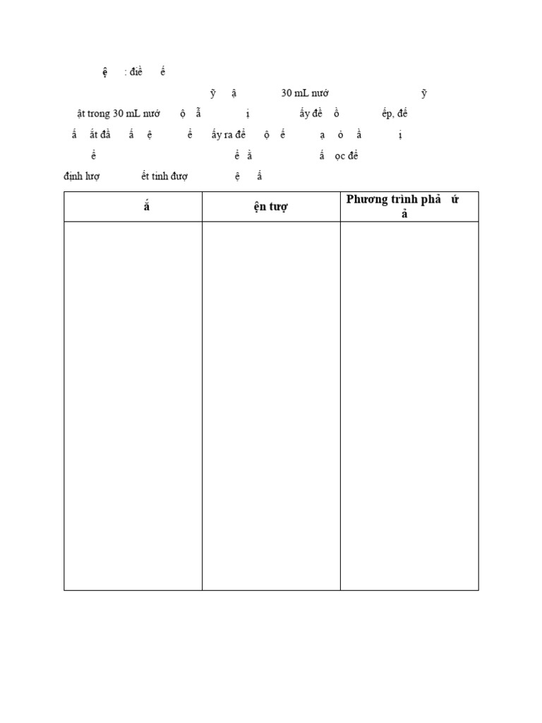 Tóm tắt Hiện tượng Phương trình phản ứng và giải thích | PDF