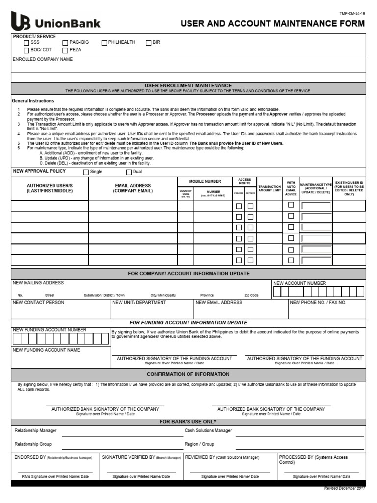 Onehub User and Account Maintenance Form | PDF | Banks | Email Address