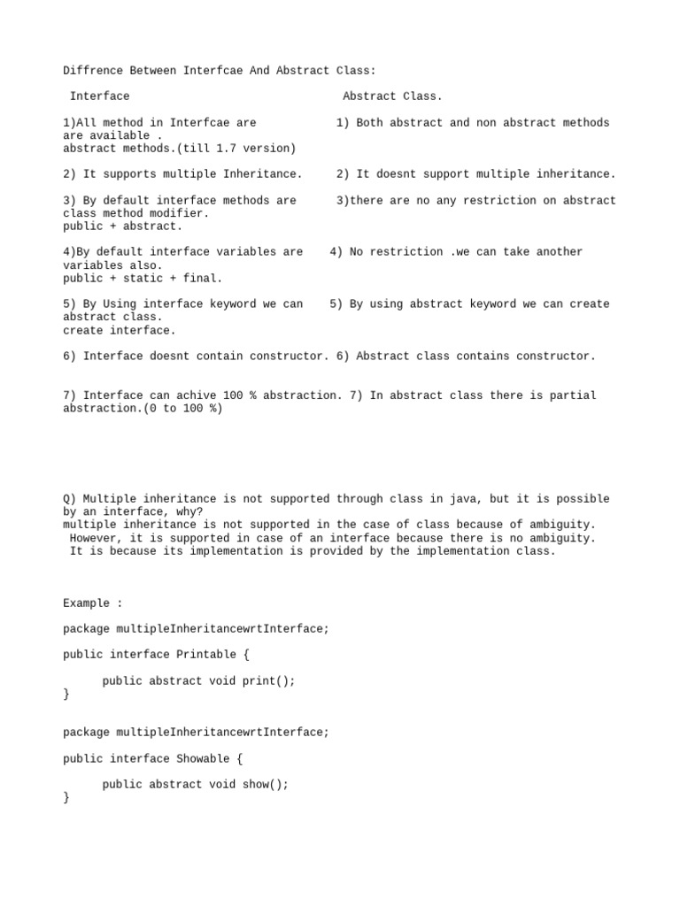 Diff Rence Between Interface and Abstract Class | PDF | Computers