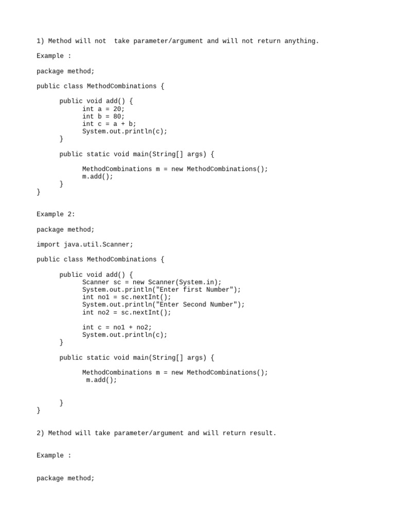 Possible Combinations of Method | PDF | Parameter (Computer Programming) | Computer Programming