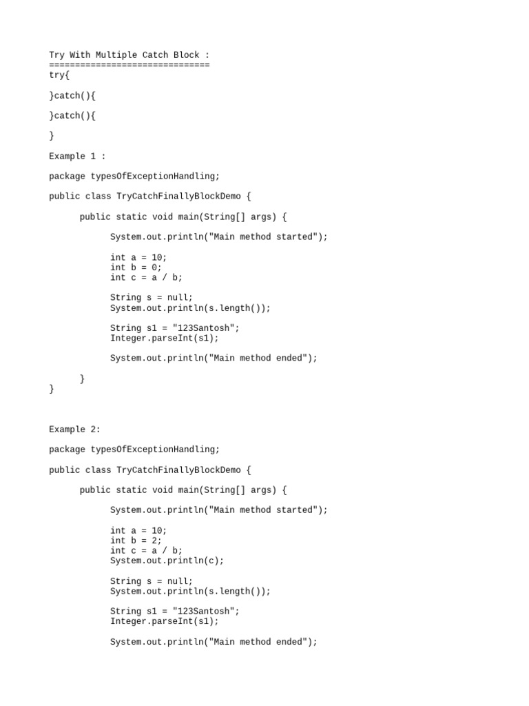 Try With Multiple Catch Block | PDF | Software Engineering | Computer ...