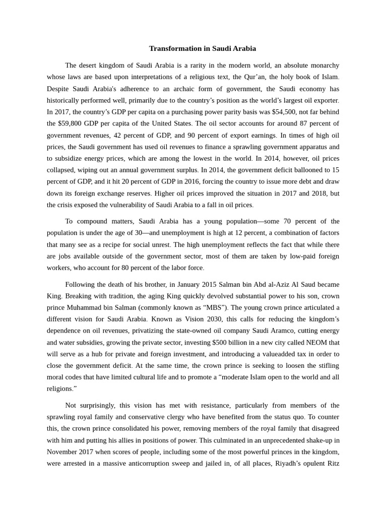 Saudi Arabia's Economic Transformation Challenges | PDF | Saudi Arabia ...