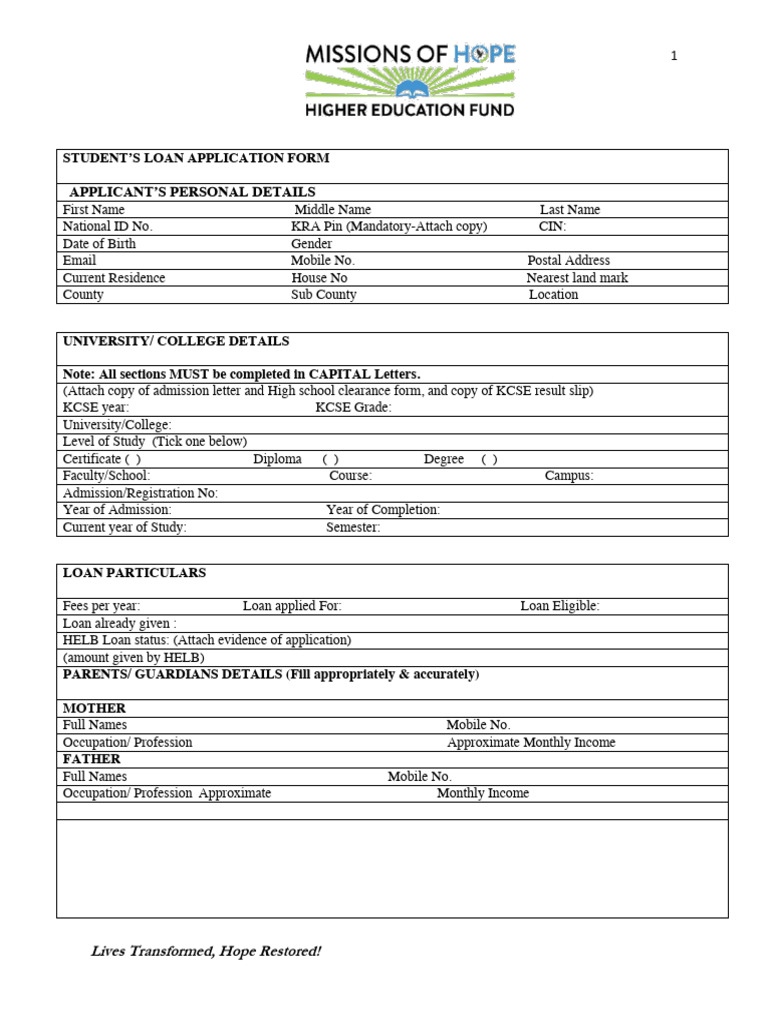Student Loan Application Form | PDF | Debt | Securitization