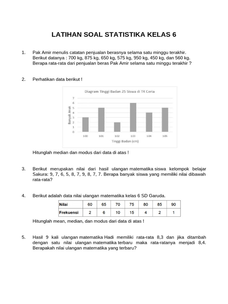 Soal Latihan Statistika Kelas 6 | PDF