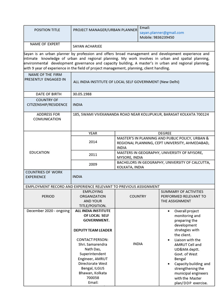 2 - Sayan Acharjee CV - 18.10.2023 | PDF | Urban Planning