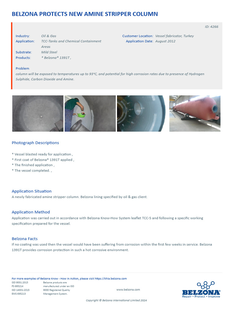Belzona Protects New Amine Stripper Column - 4266 | PDF | Technology & Engineering