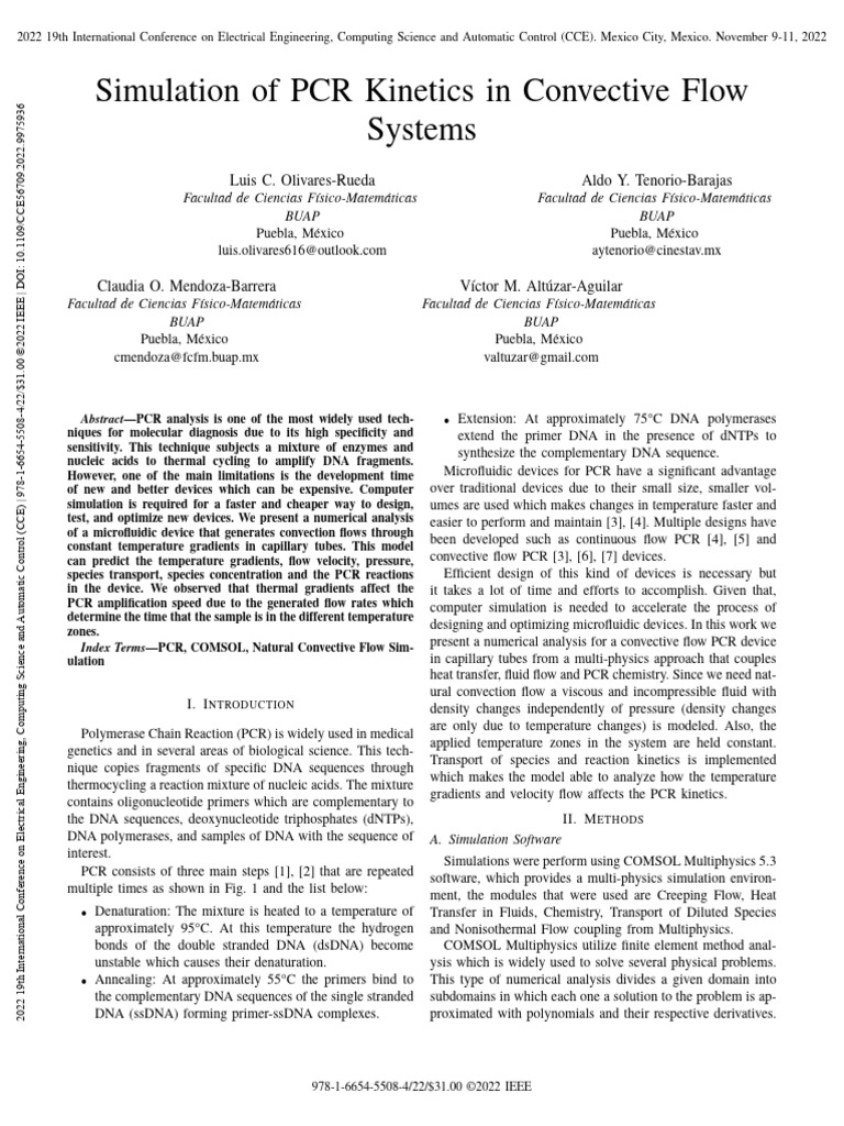 Simulation of PCR Kinetics in Convective Flow Systems | PDF | Polymerase Chain Reaction | Fluid ...