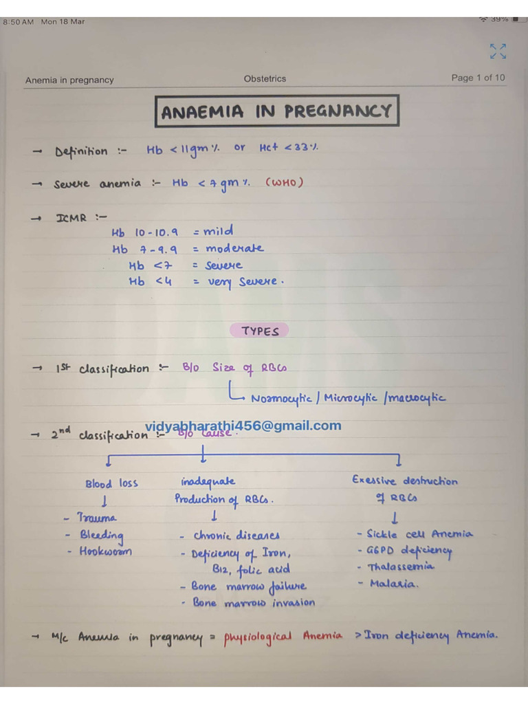 Anemia in Pregnancy Dams Notes | PDF