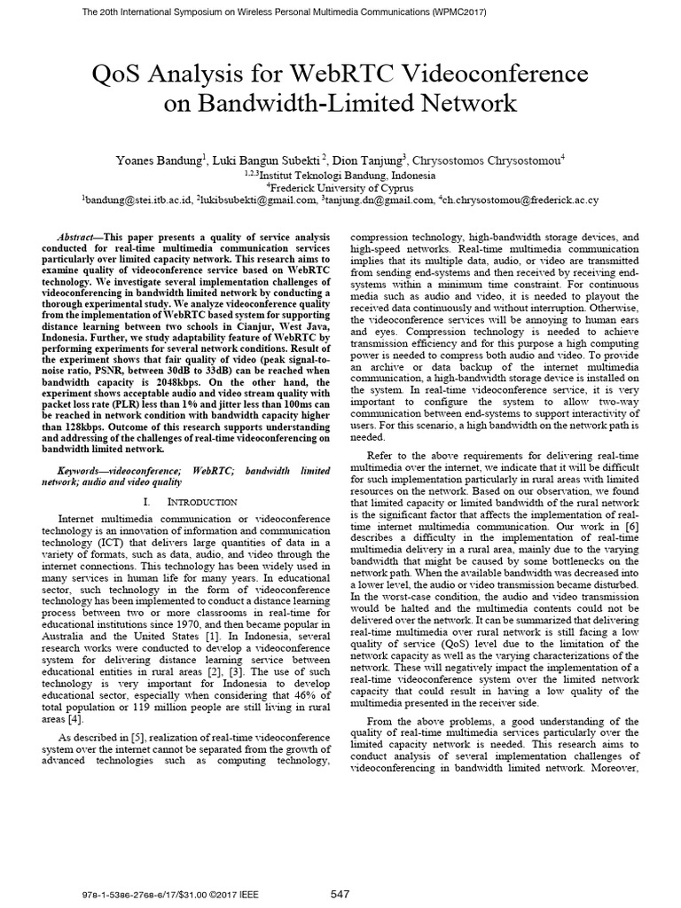 QoS Analysis For WebRTC Videoconference On Bandwidth Limited Network | PDF | Videotelephony ...