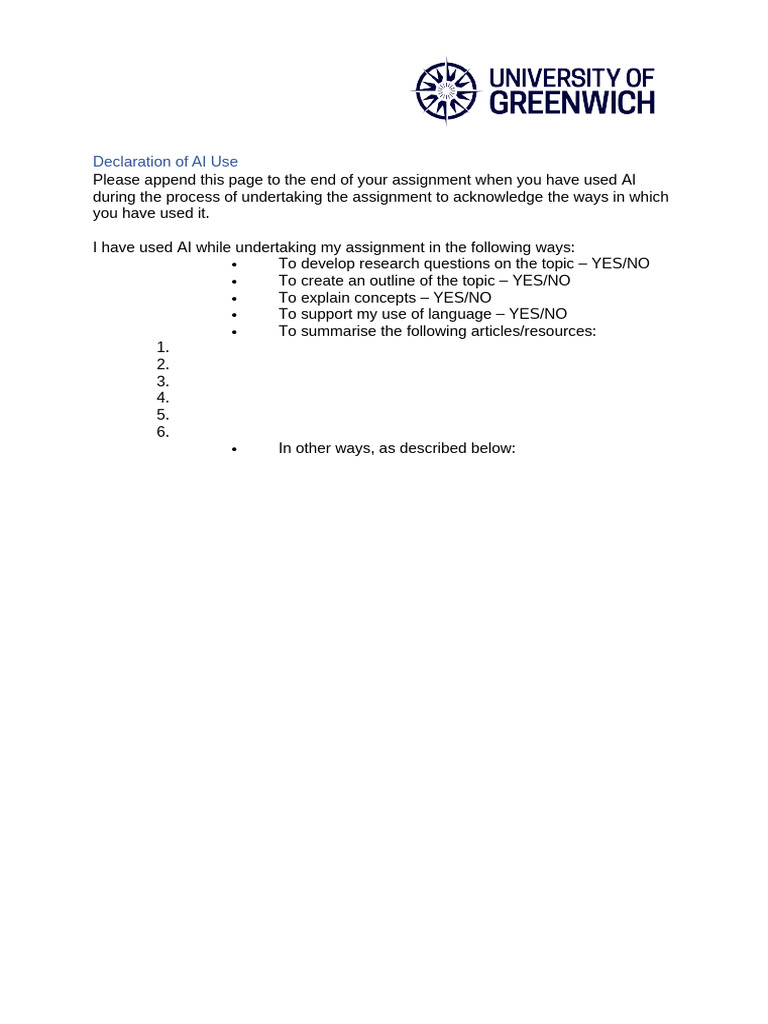 AI Use Declaration Form | PDF | Career & Growth