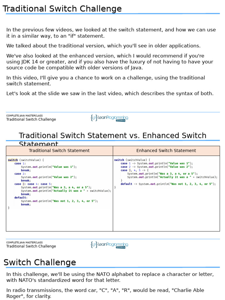 58 Slides Control Flow Traditional Switch Challenge | PDF | Java (Programming Language ...