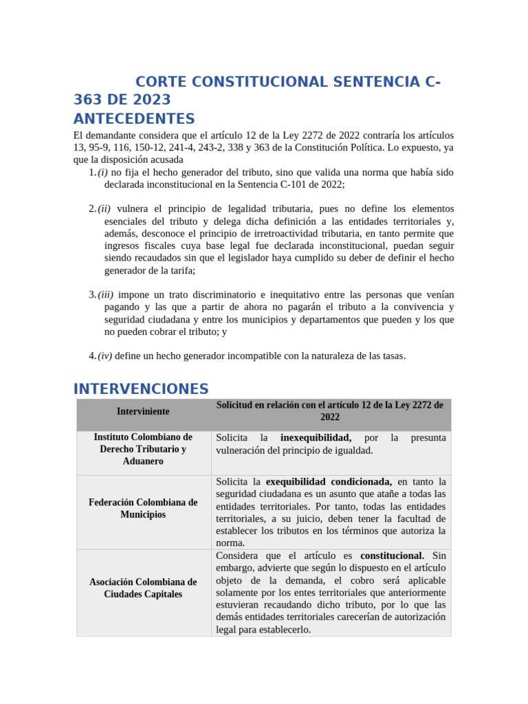 Notas Sentencia C-363 | PDF | Impuestos | Justicia