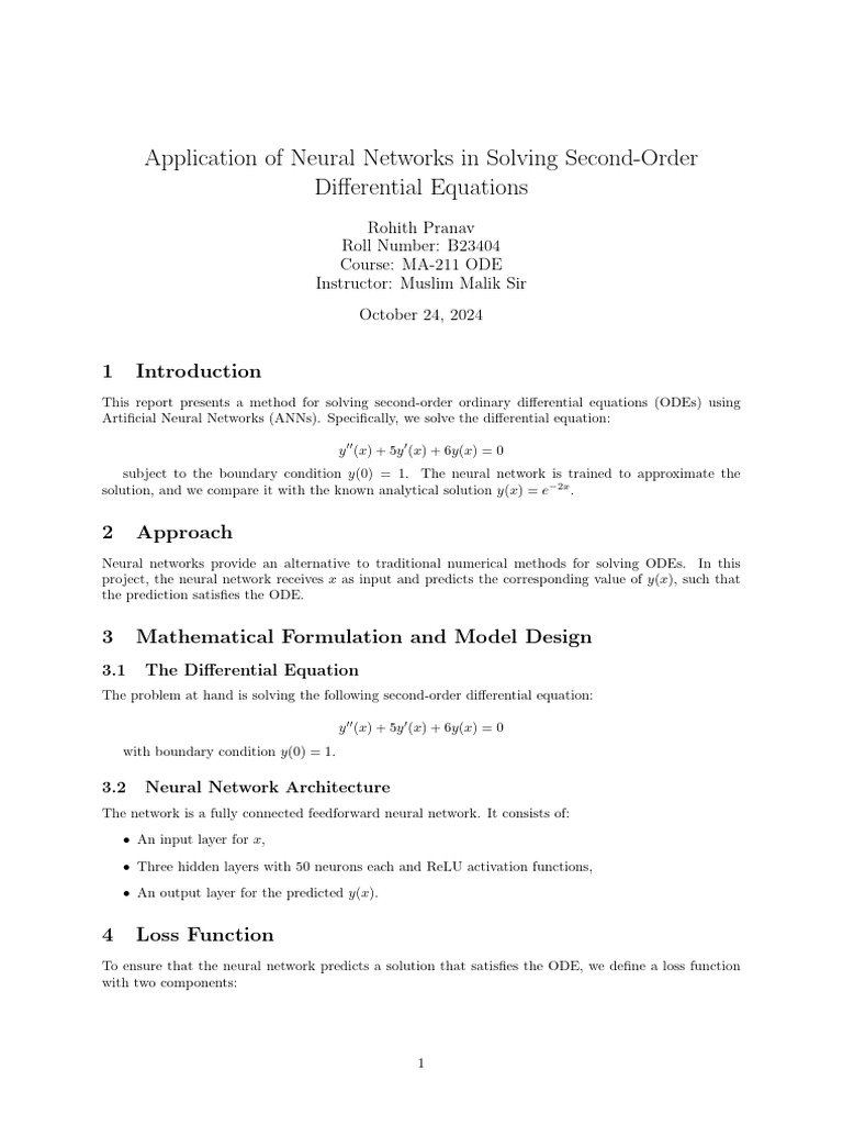 ODE Project B23404 | PDF | Artificial Neural Network | Ordinary Differential Equation