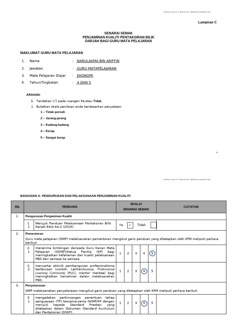 V2GMP Senarai Semak Penjaminan Kualiti PBD Lampiran C | PDF