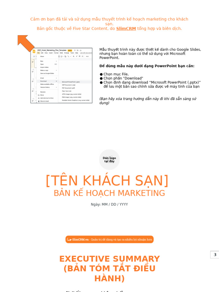 (SlimCRM) Mẫu Thuyết Trình Marketing Plan Cho Khách Sạn | PDF