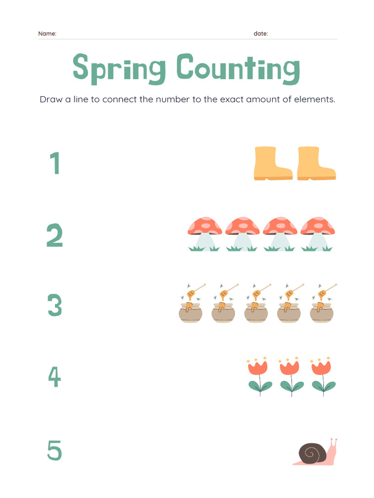 Spring Counting Worksheet in Colorful Illustrative Style | PDF