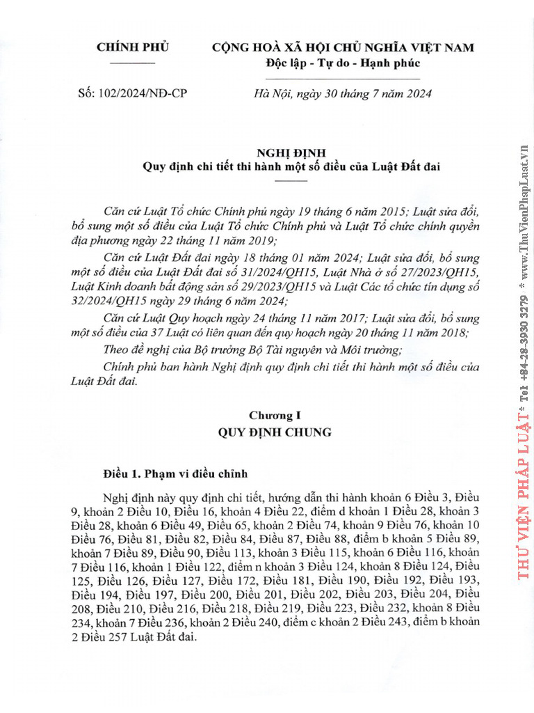 2024 - NGHI DINH 102 - QUY DINH CHI TIET THI HANH | PDF
