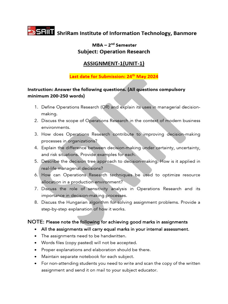 Operations Research Assignment Guidelines | PDF | Career & Growth