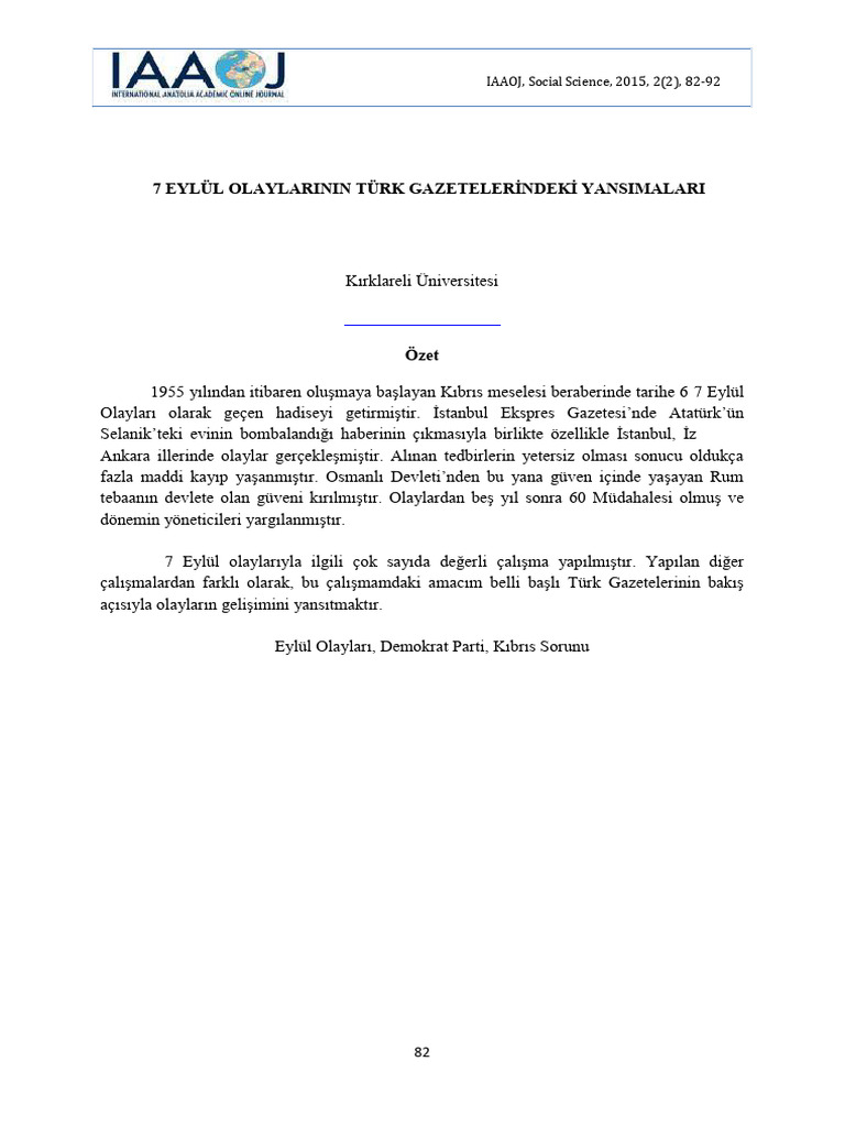 6-7 Eyl - L Olaylarinin T - RK Gazeteler - Ndek - Yansimalari (#422428) - 470320 | PDF