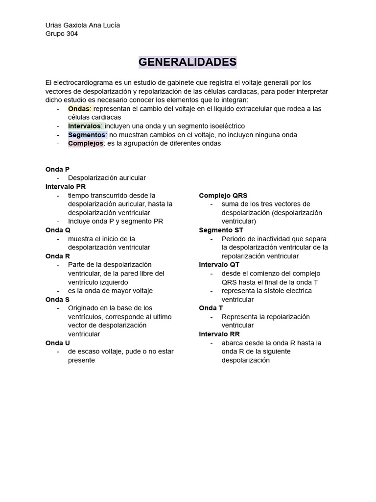 Generalidades: Ondas Intervalos Segmentos Complejos | PDF | Electrocardiografia | Medicina Interna