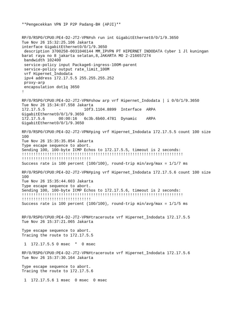Pengecekkan VPN IP P2P Hipernet Pada-Apji | PDF | Data Transmission | Computer Networking