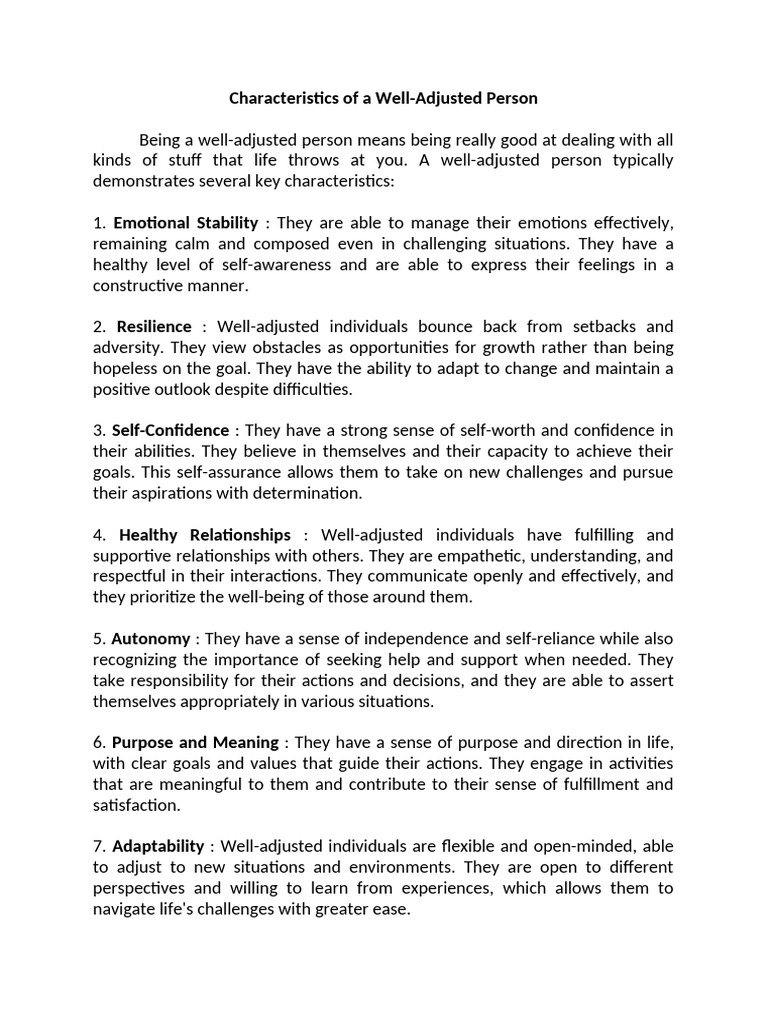 Traits of a Well-Adjusted Person | PDF | Psychological Resilience ...