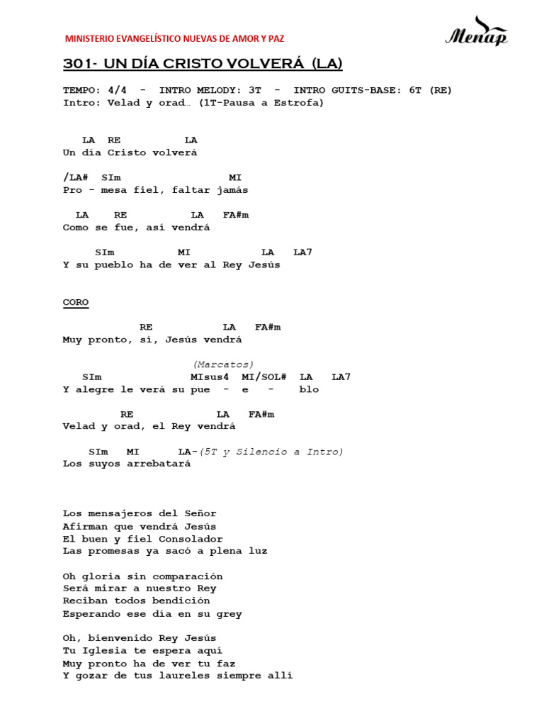 301 - Un Día Cristo Volverá (Acordes) | PDF