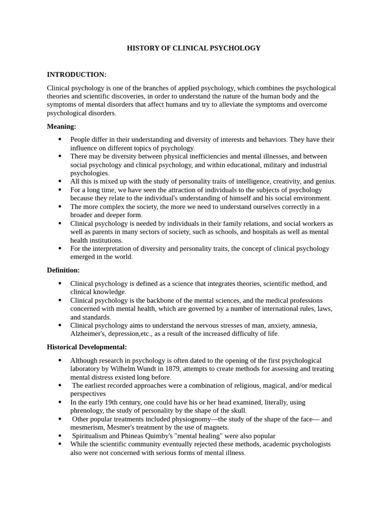 Evolution of Clinical Psychology | PDF | Clinical Psychology | Psychology