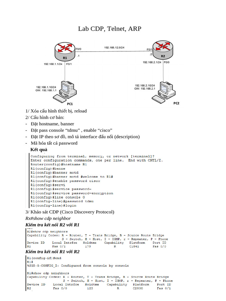 Lab 2. CDP Telnet Arp | PDF