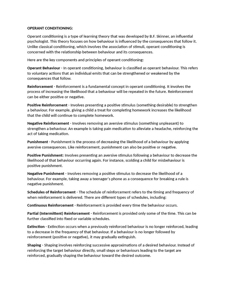 Operant Conditioning, Social Learning and Its Applications On Pathology ...