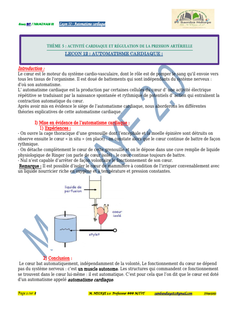 Leçon 12 Automatisme Cardiaque | PDF | Cœur | Électrocardiographie