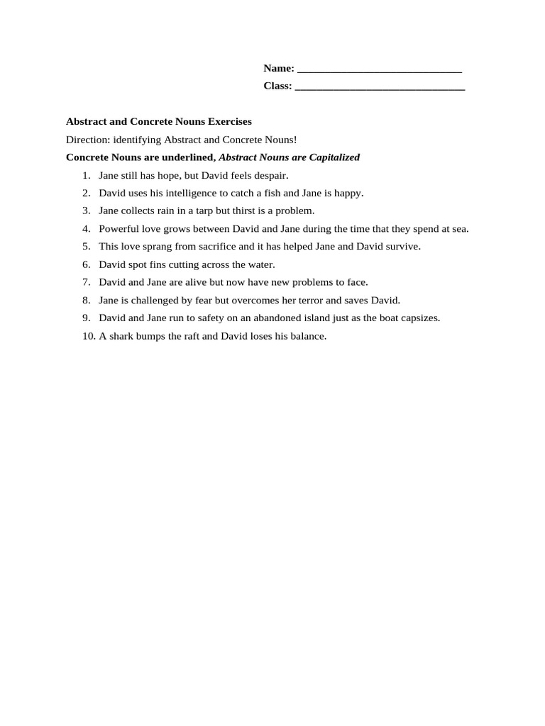 Abstract and Concrete Noun Exercises | PDF