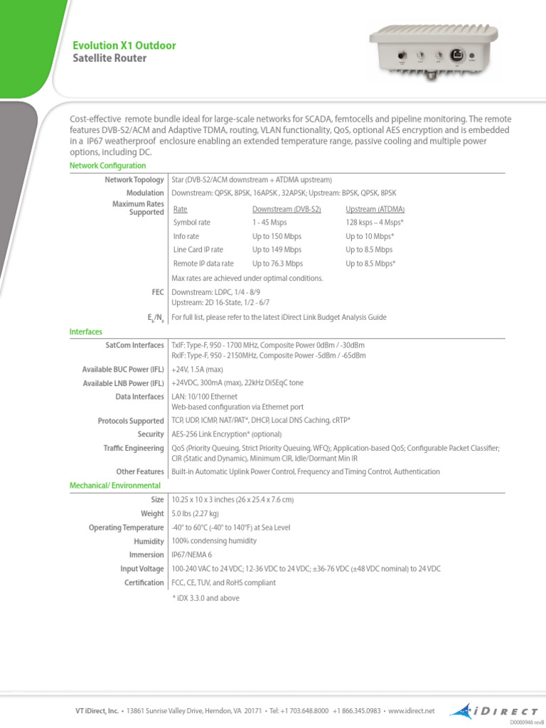 Idirect Evolution X1 Outdoor Spec Sheet 102017 | PDF | Quality Of ...
