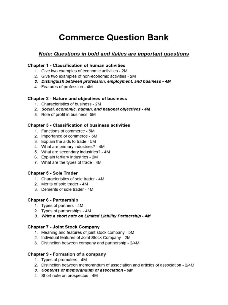 Commerce Question Bank | PDF | Partnership | Commerce