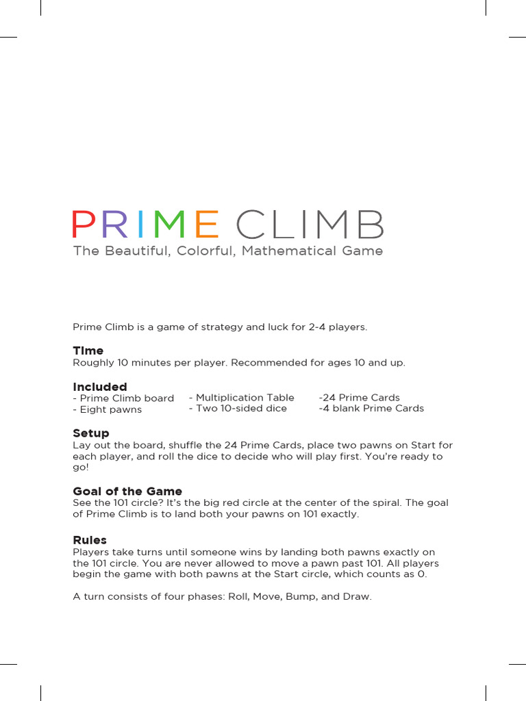 Prime Climb Official English Rules | PDF | Numbers | Board Games